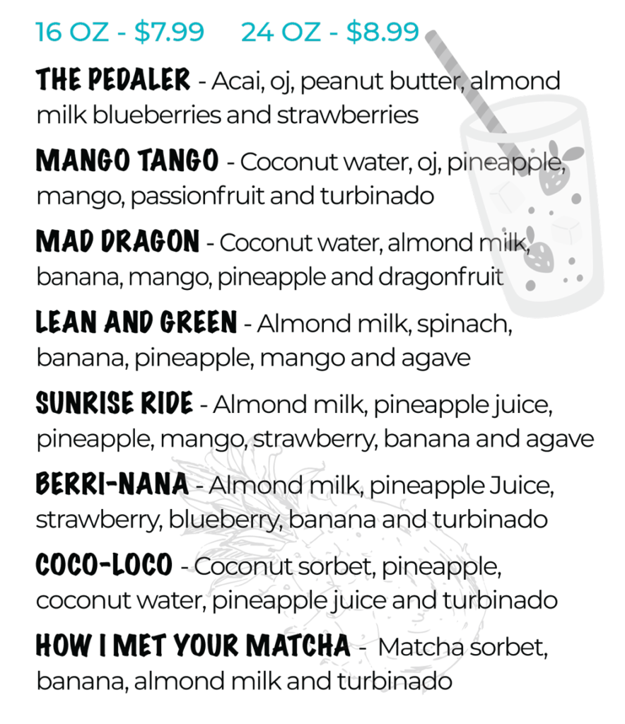 MENU – Smoothie Bowls, Acai, Coffee and more